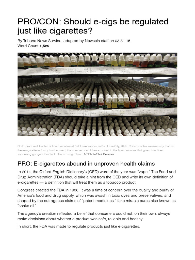E-Cigarette Regulation Debate | PDF | Electronic Cigarette | Cigarette