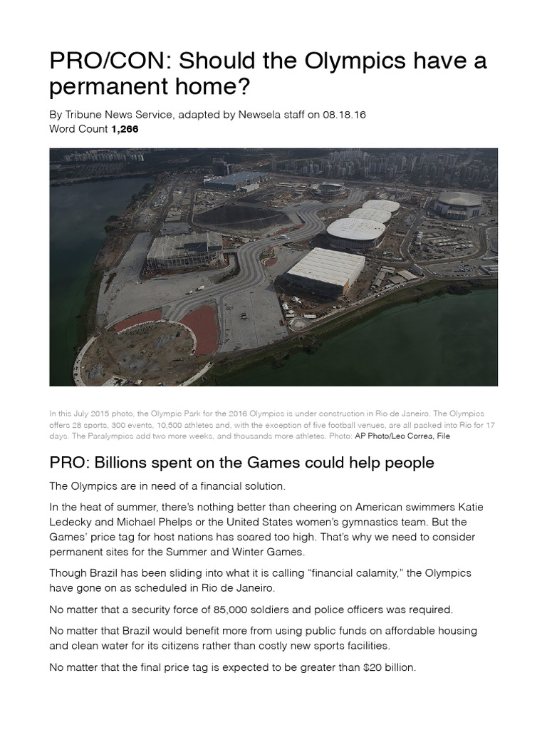 Should The Olympics Have A Permanent Home | PDF | Olympic Games | Multi ...