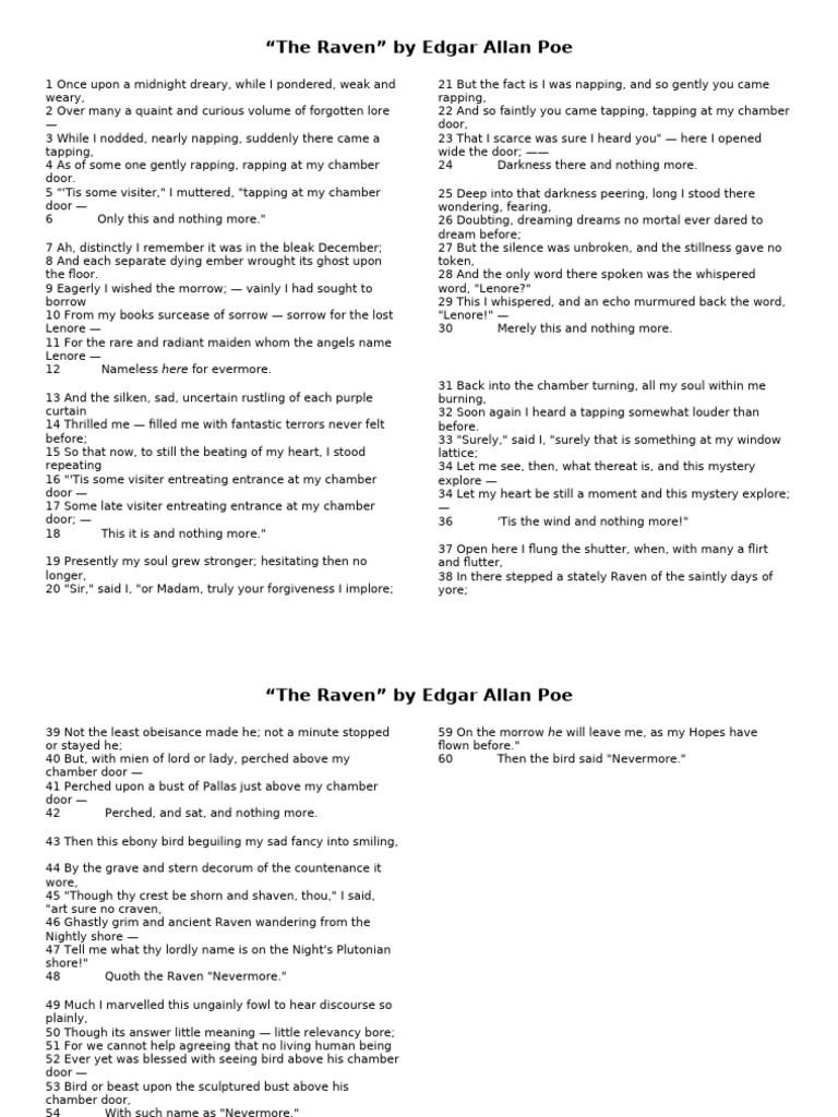 The Raven: Full Poem with Line Numbers | PDF | The Raven | Religious ...