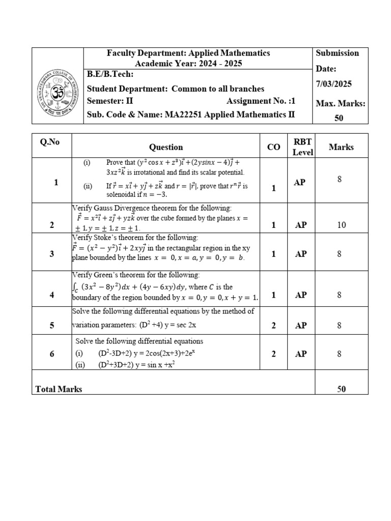 Assignment 1 MA22251 2025 | PDF | Applied Mathematics | Physics