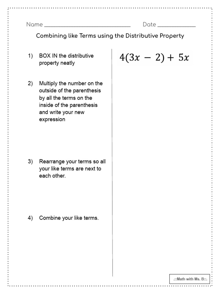 Combine Like Terms with Distributive Property | PDF