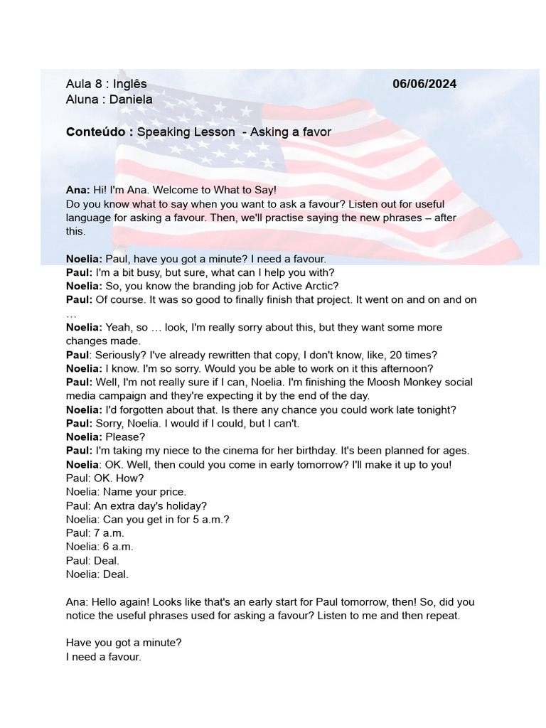 Asking Favors in English | PDF