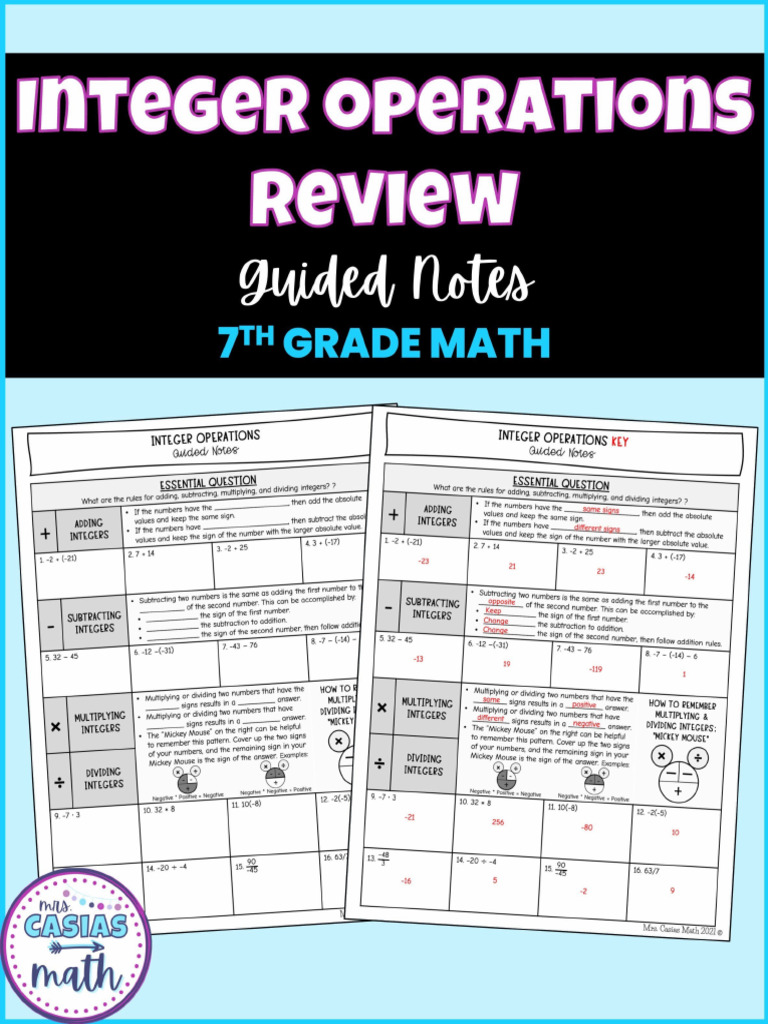 Integer Operations Review Quiz | PDF