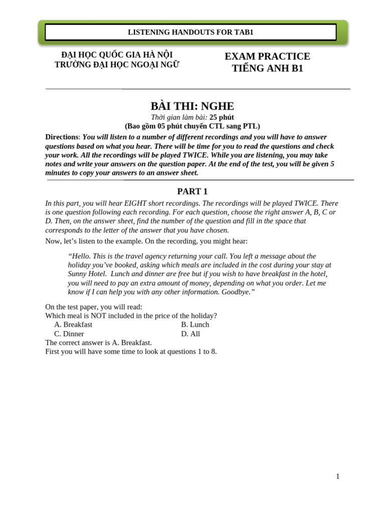 T01 - Listening - ExamPractice - SV | PDF