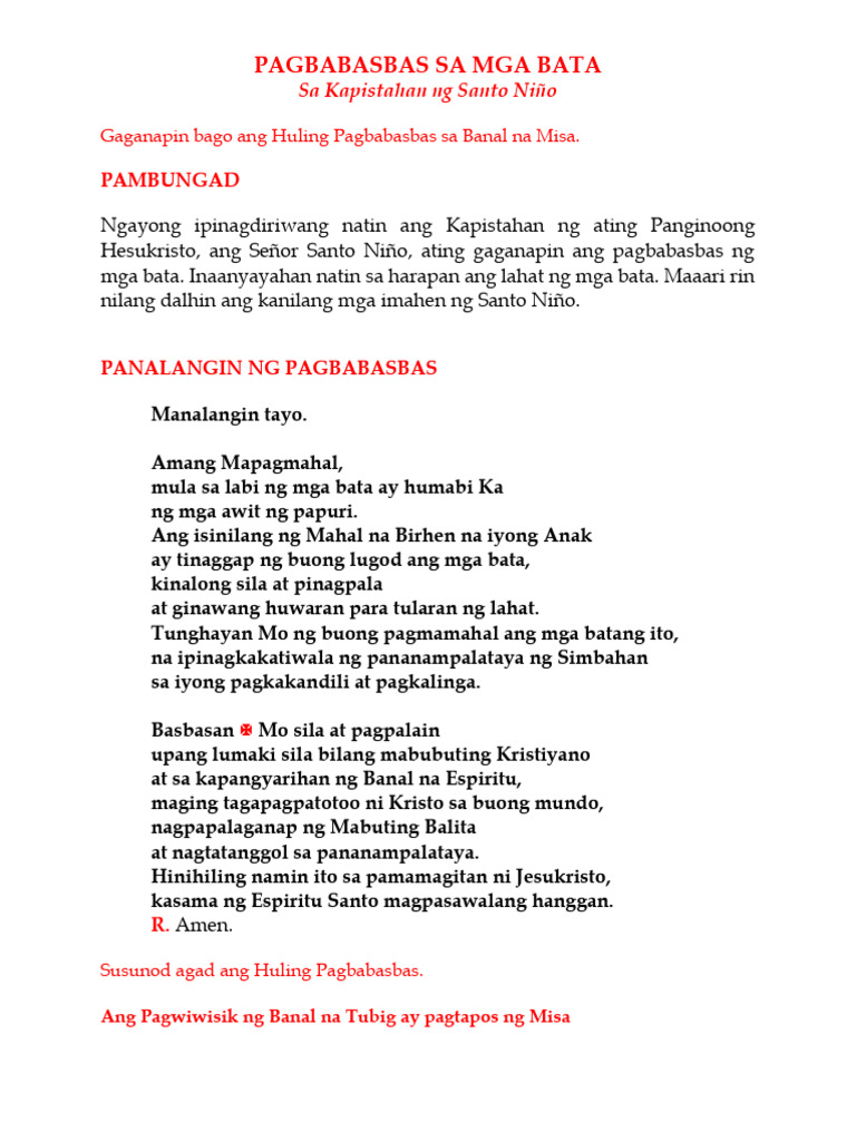 Pagbabasbas NG Mga Bata Sto Nino | PDF
