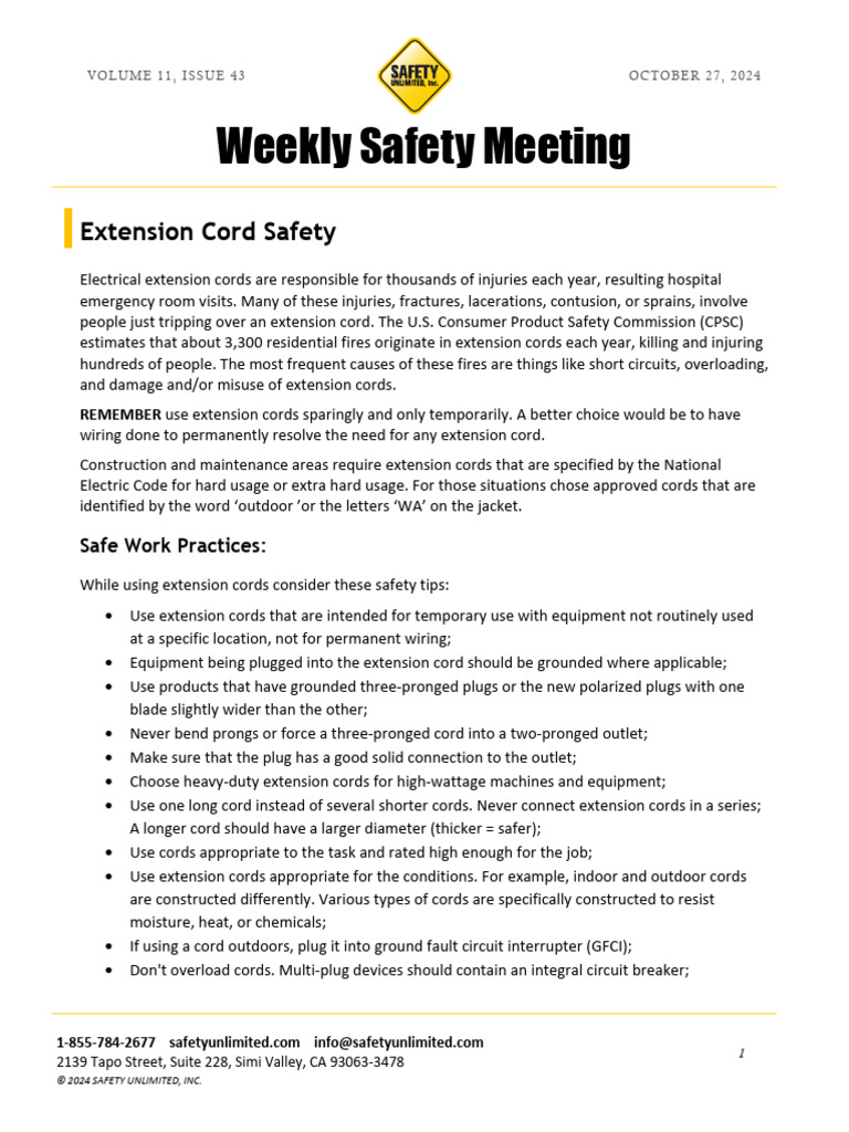 Extension Cord Safety Guidelines | PDF | Electricity | Electrical ...