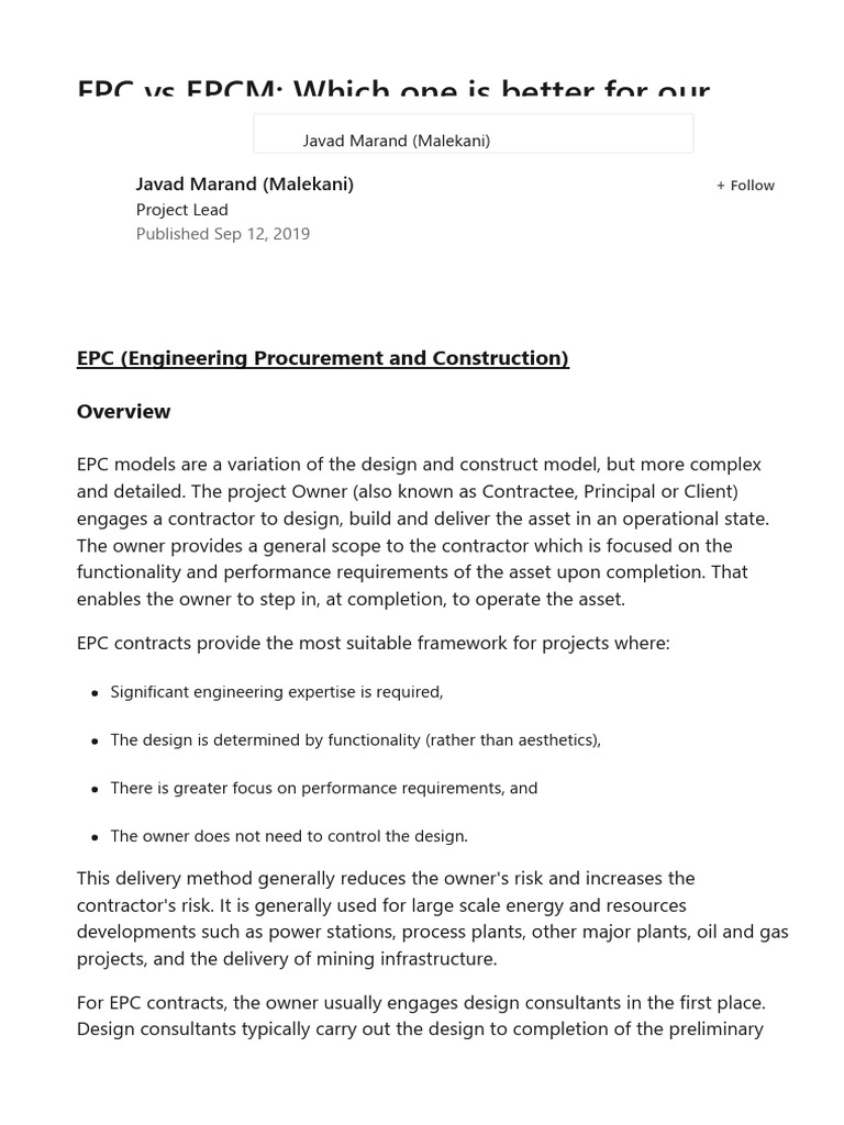 EPC vs EPCM - Which one is better for our Project | PDF | Construction Management | Economies