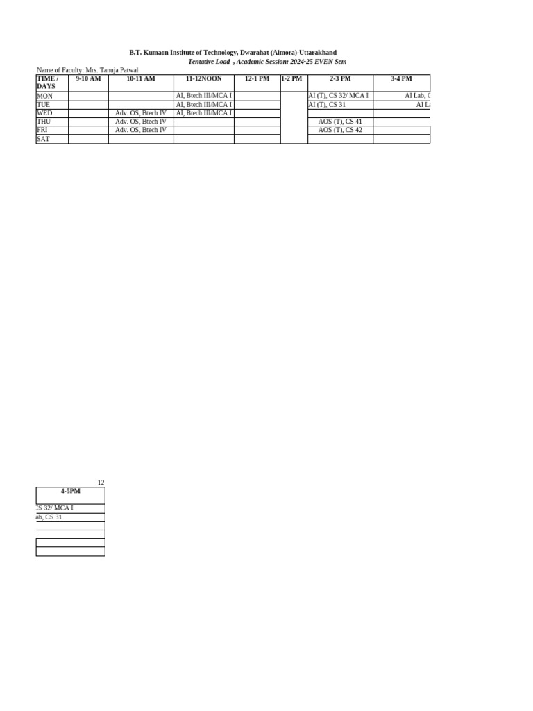 Time Table Cse 2024-25 Even Sem Time Table | PDF | Computing | Computer Science