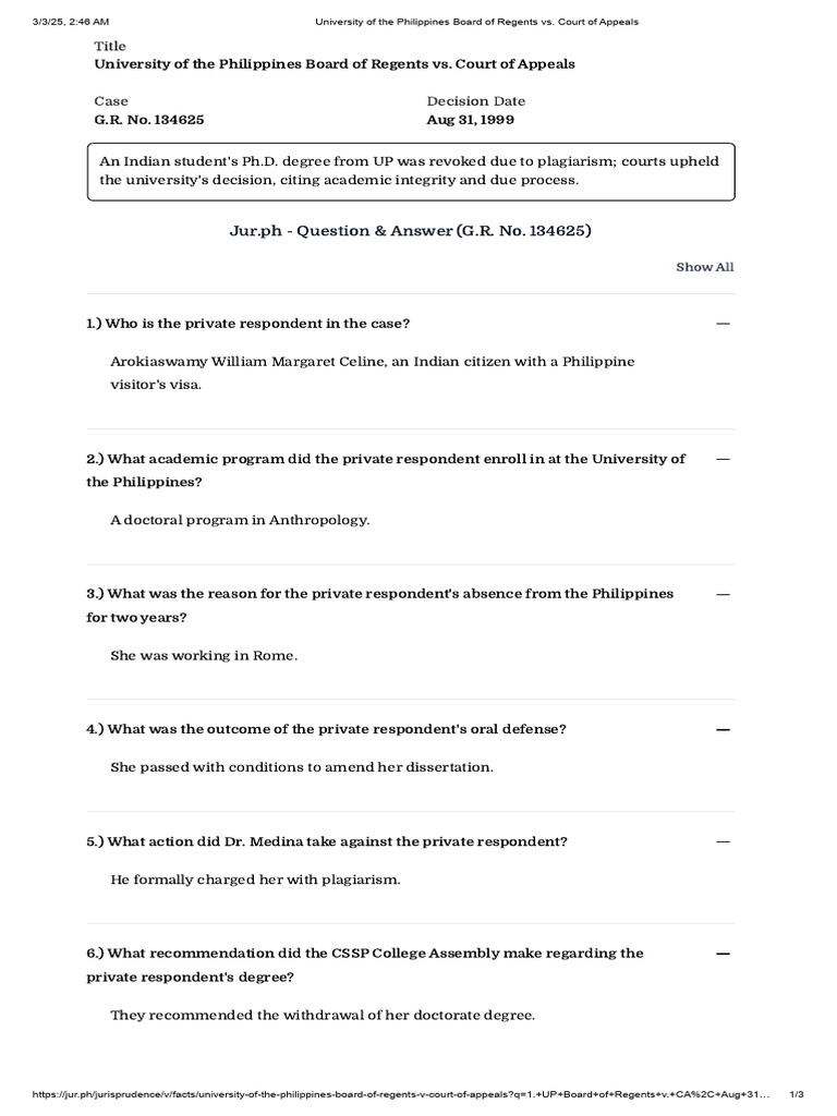 University of the Philippines Board of Regents vs. Court of Appeals QA ...