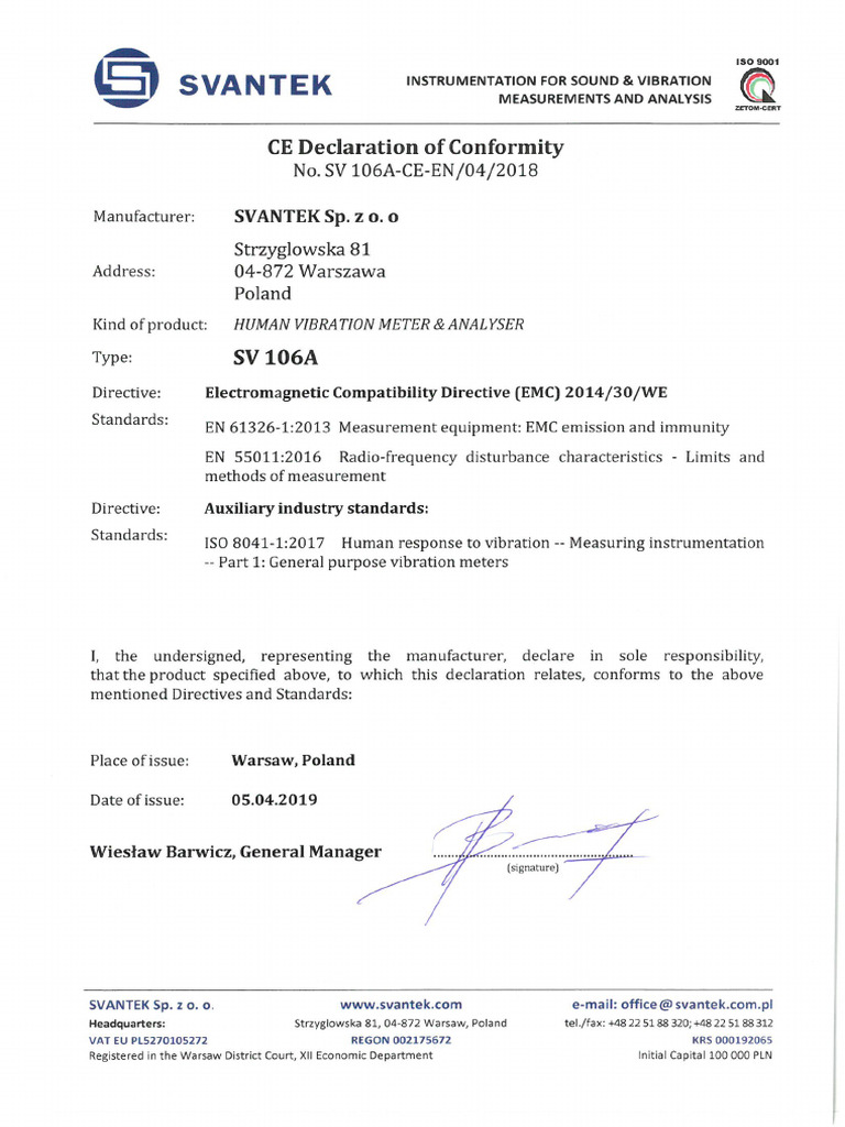 Declaration of Conformity 106a Ue en | PDF