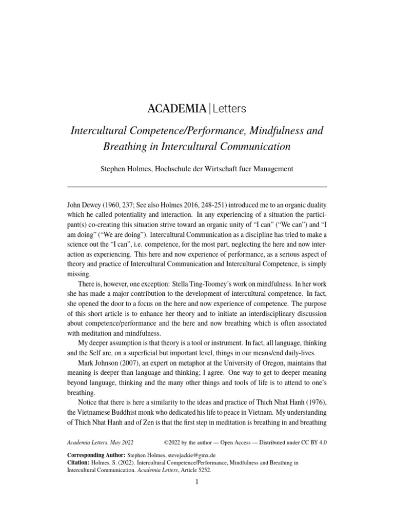 Mindfulness and Breathing in Intercultural Communication | PDF ...
