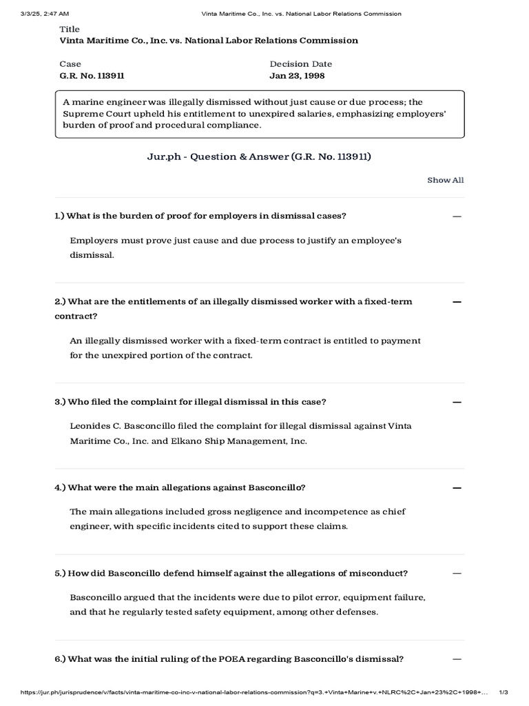 Vinta Maritime Co., Inc. vs. National Labor Relations Commission QA | PDF | Complaint | Employment