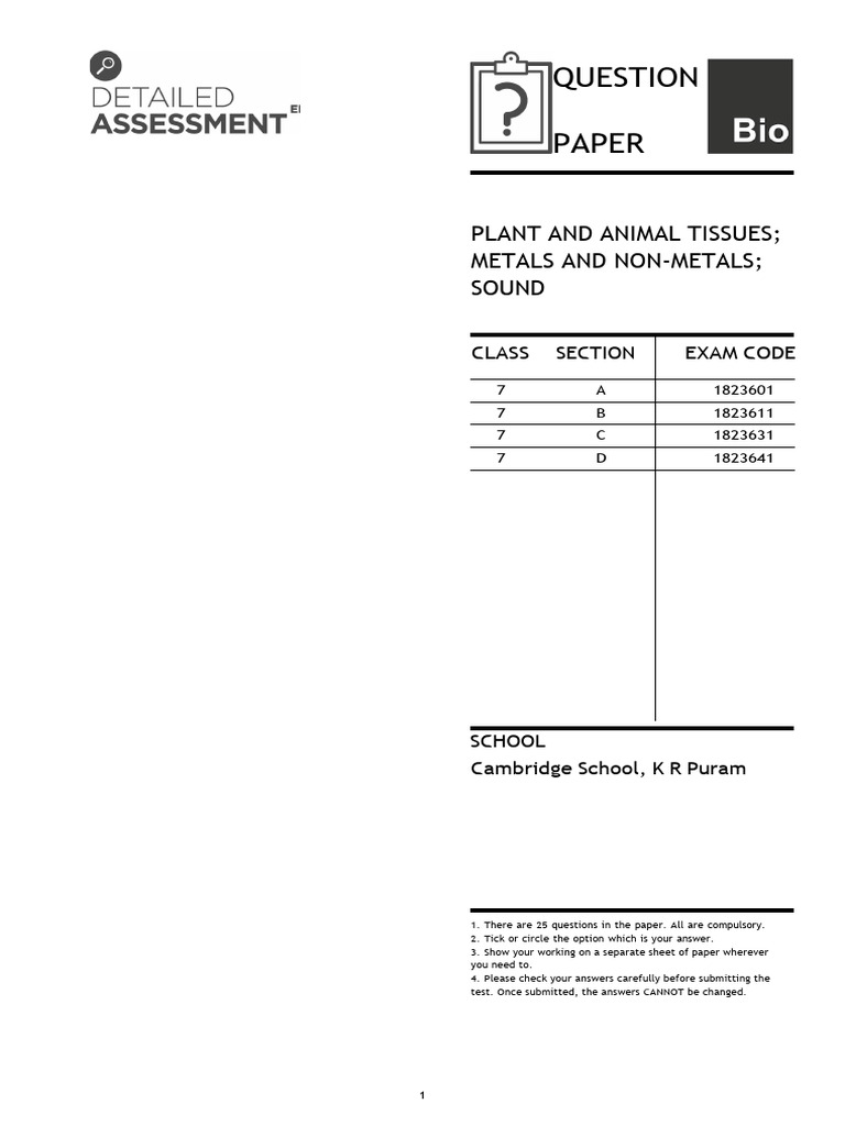 Class 7 Revision Worksheet Tissues 1740802414 | PDF | Tissue (Biology) | Histology