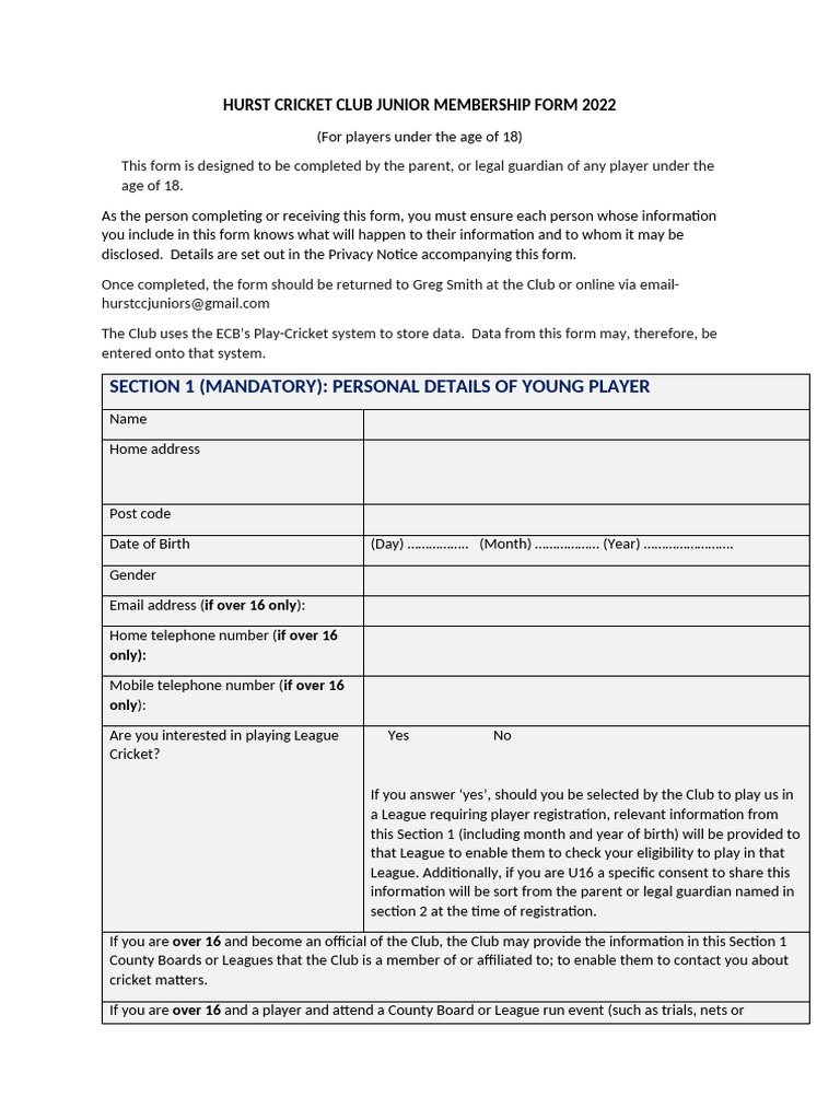 Junior Membership Form 2022 | PDF | Disability | Consent