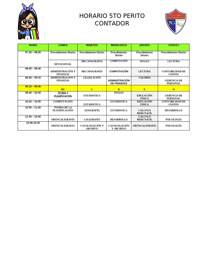 Horario 5to Perito Contador | PDF