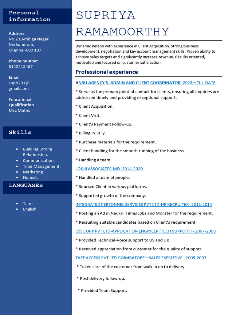 supriya RAMAMOORTHY -Resume | PDF