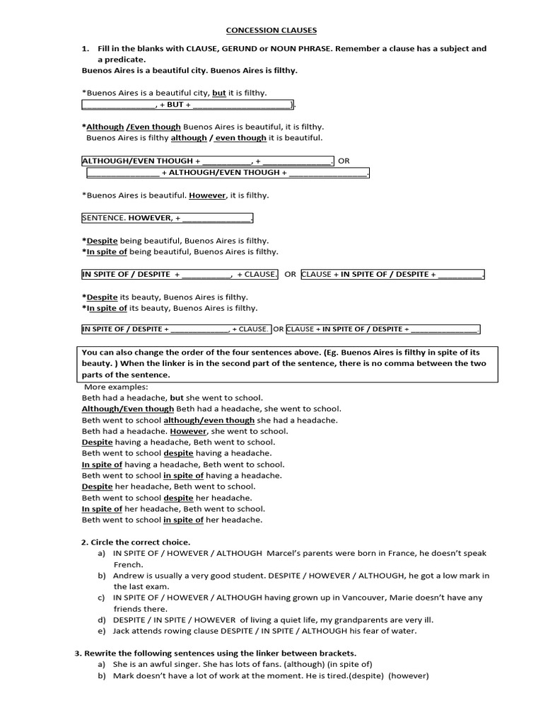 Concession Clauses - Notes | PDF | Clause | Sentence (Linguistics)
