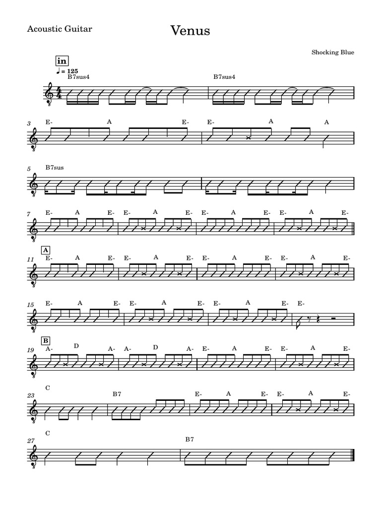 Shocking Blue Venus Guitar Chords | PDF