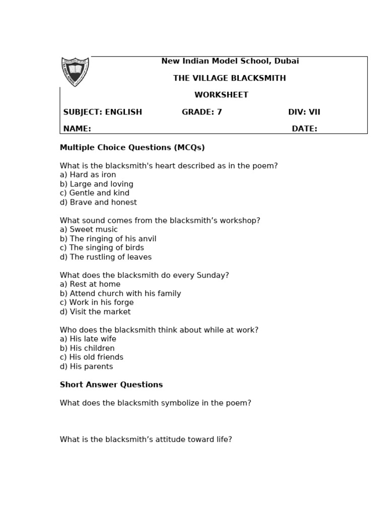 WS - The Village Blacksmith | PDF