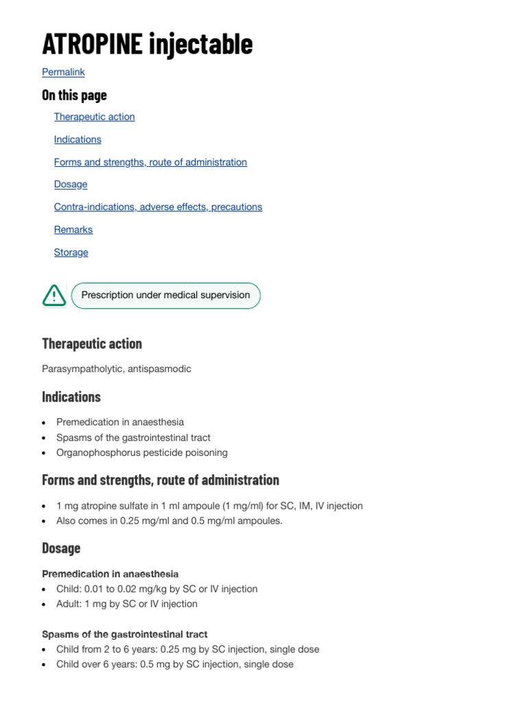 Atropine Injectable Guidelines | PDF