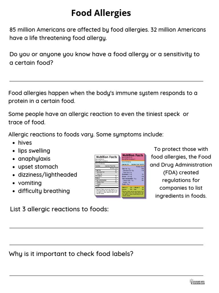 Allergens Worksheet | PDF | Food Allergy | Allergen