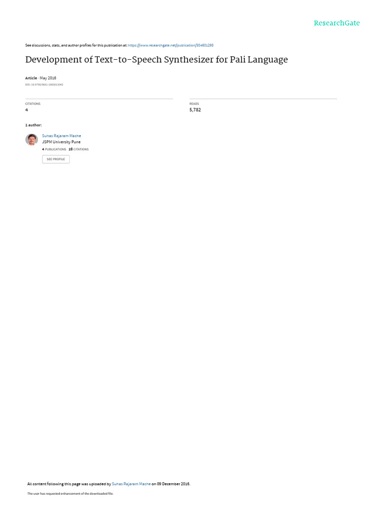 Development of TTS For Palilanguage | PDF | Speech Synthesis | Human Voice