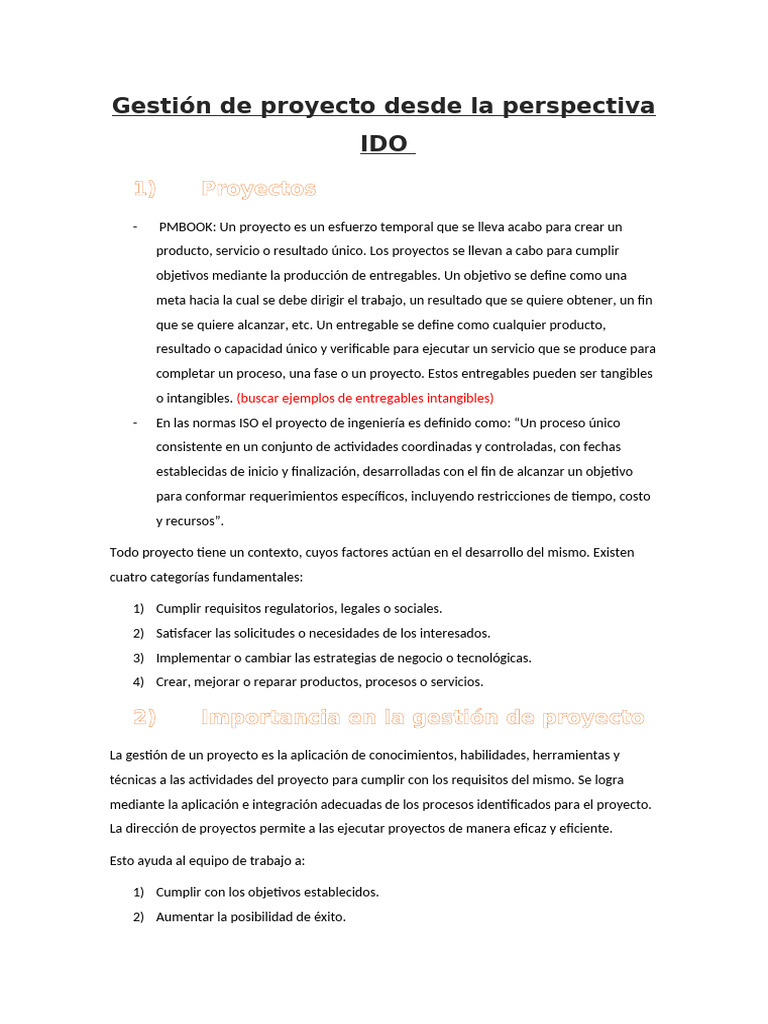 Gesion de Proyecto Desde La Perspectiva IDO | PDF | Calidad (comercial) | Business
