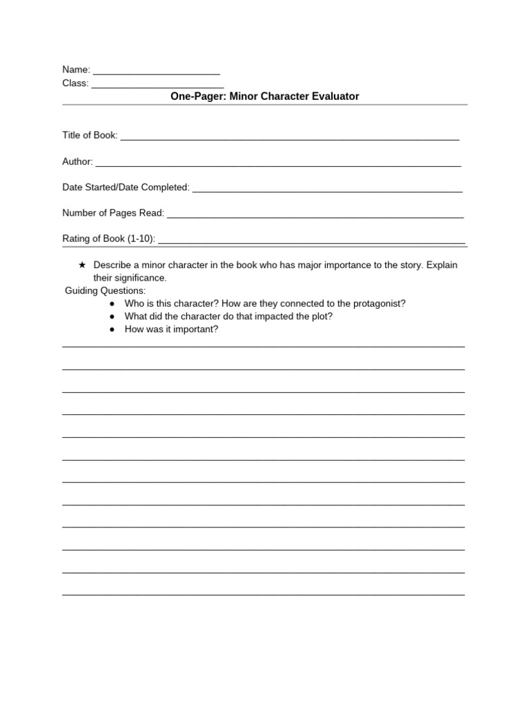 Minor Character Analysis Guide | PDF