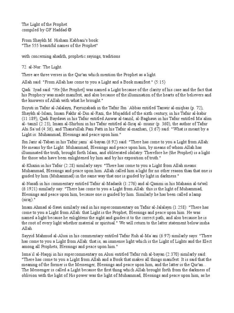 The Light of The Prophet | PDF | Hadith | Muhammad