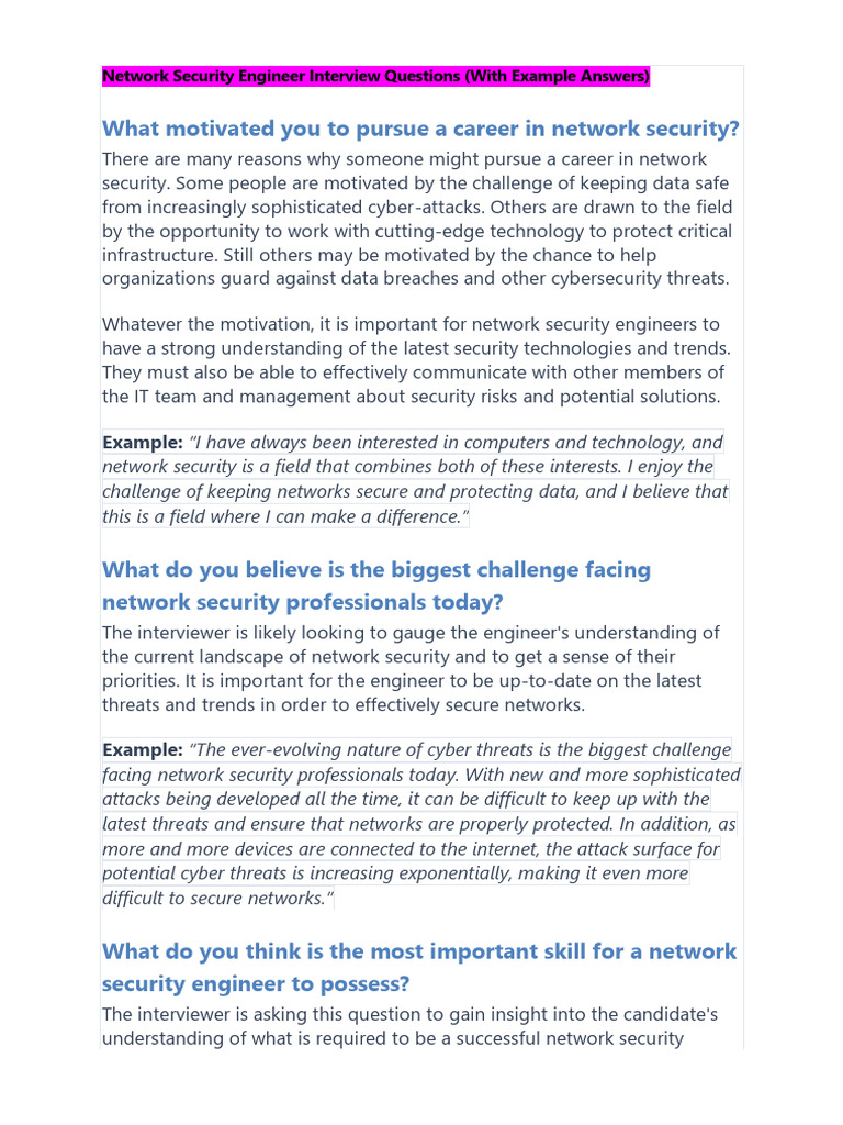 Network Security Engineer Interview Questions 1693380435 | PDF ...