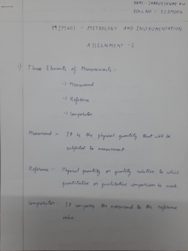 Metrology Assignment 1 Pdf
