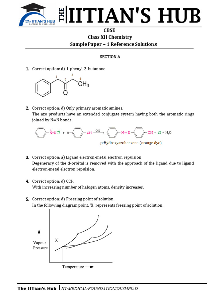 12th Chemistry Sample Paper - 1 (Solutions) | PDF | Amine | Ethanol