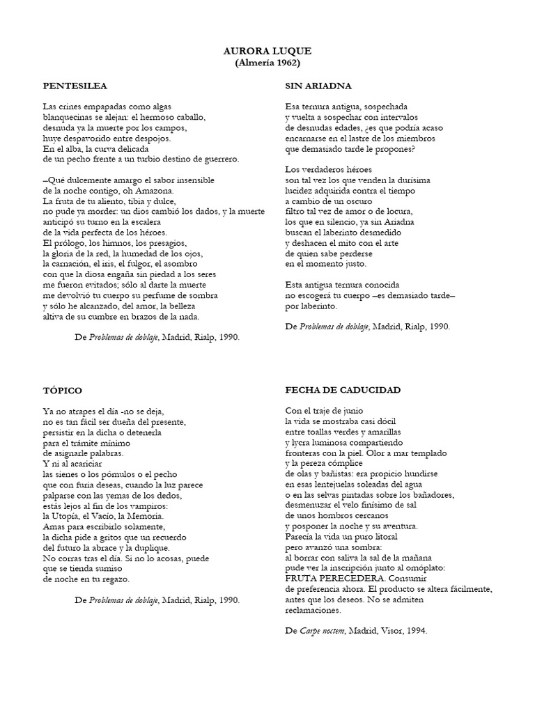 Poemas de Aurora Luque: Mitos y Memoria | PDF