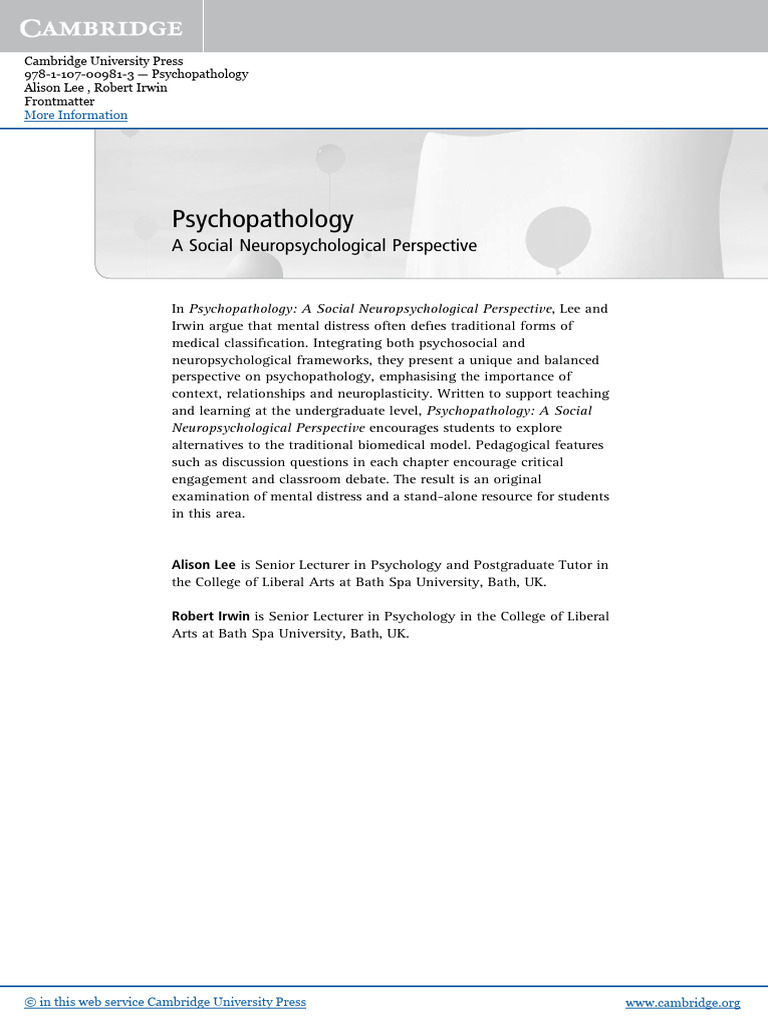 Psychopathology BH Alison Lee | PDF | Psychosis | Mental Disorder