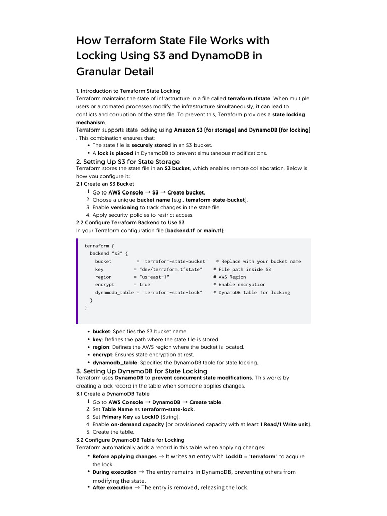 How Terraform State File Works With Locking Using S3 and DynamoDB in Granular Detail | PDF ...