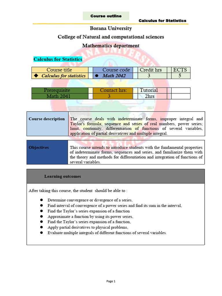 Calculus for Statistics Course Outline | PDF | Integral | Power Series