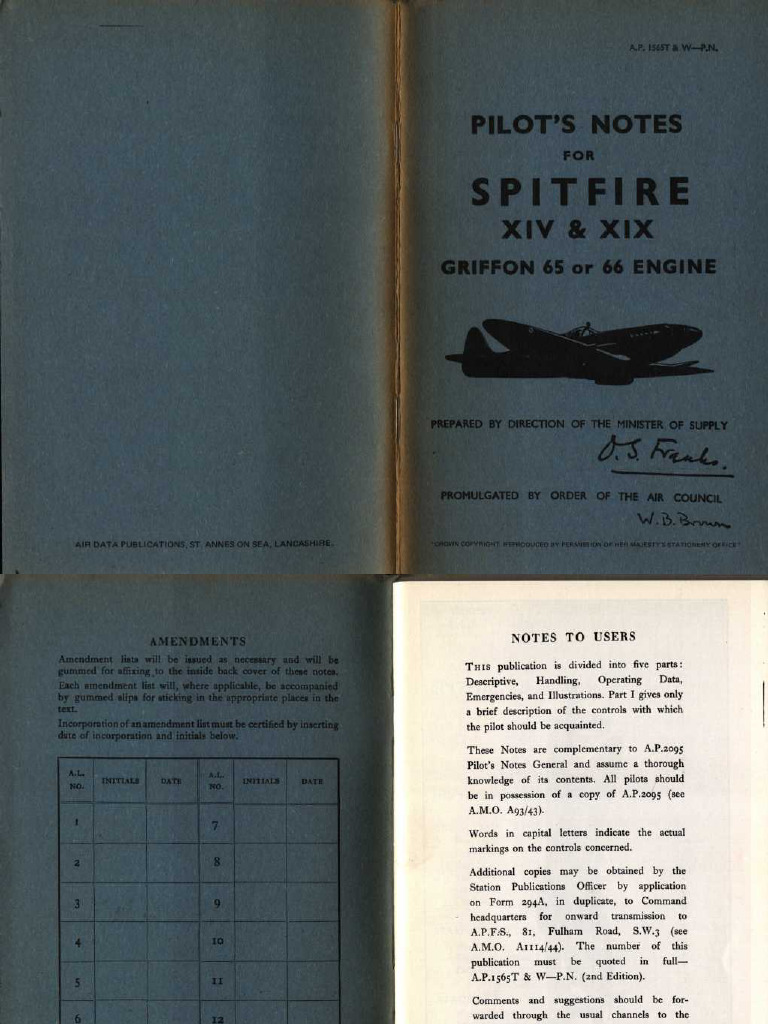 [Pilot's Notes] Supermarine Spitfire XIV XIX - Griffon 65 Or 66 Engine ...