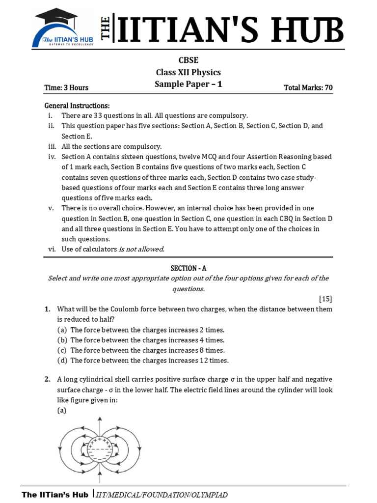 12th Physics Sample Paper - 1 | PDF | P–N Junction | Photoelectric Effect