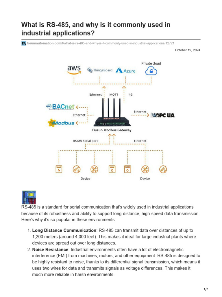 What Is RS-485 and Why Is It Commonly Used in Industrial Applications | PDF