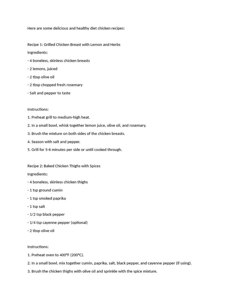 Healthy Chicken Recipes for Dieting | PDF