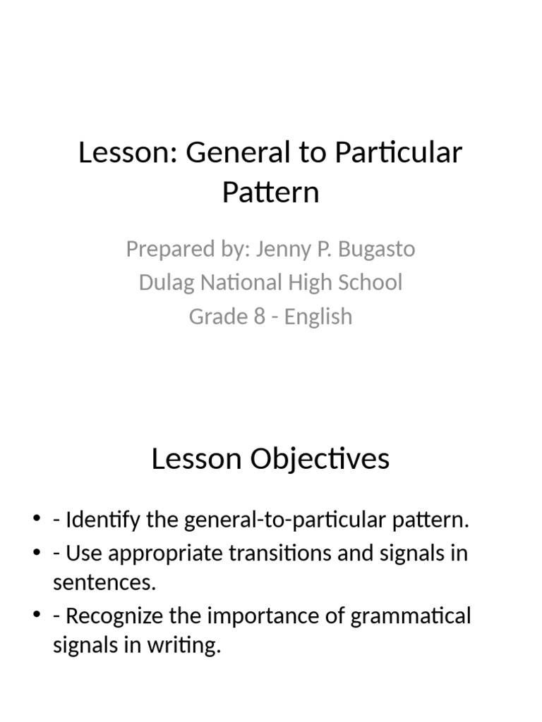 Lesson Plan General To Particular | PDF