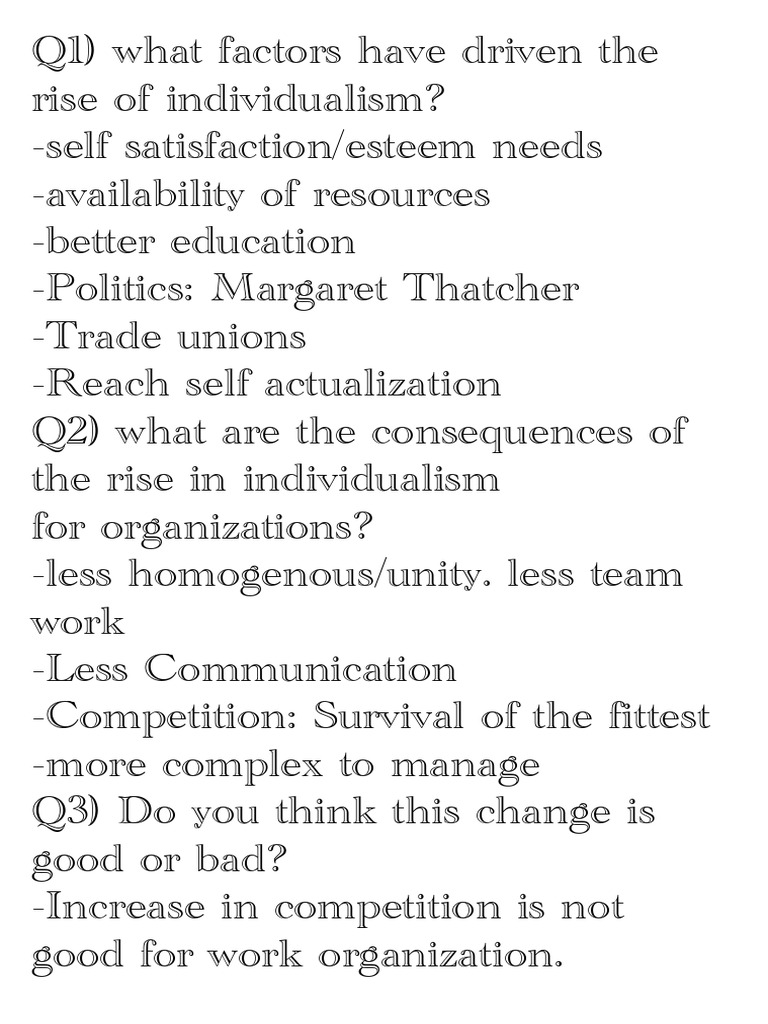 Impact of Individualism on Organizations | PDF