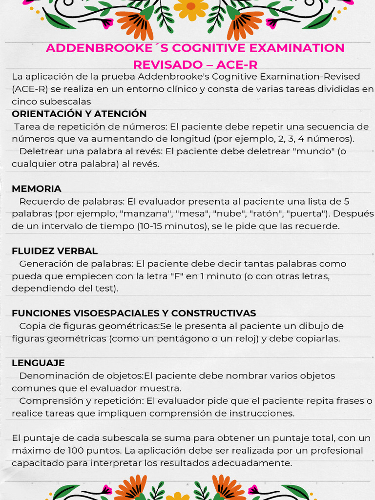 Evaluación Cognitiva ACE-R | PDF
