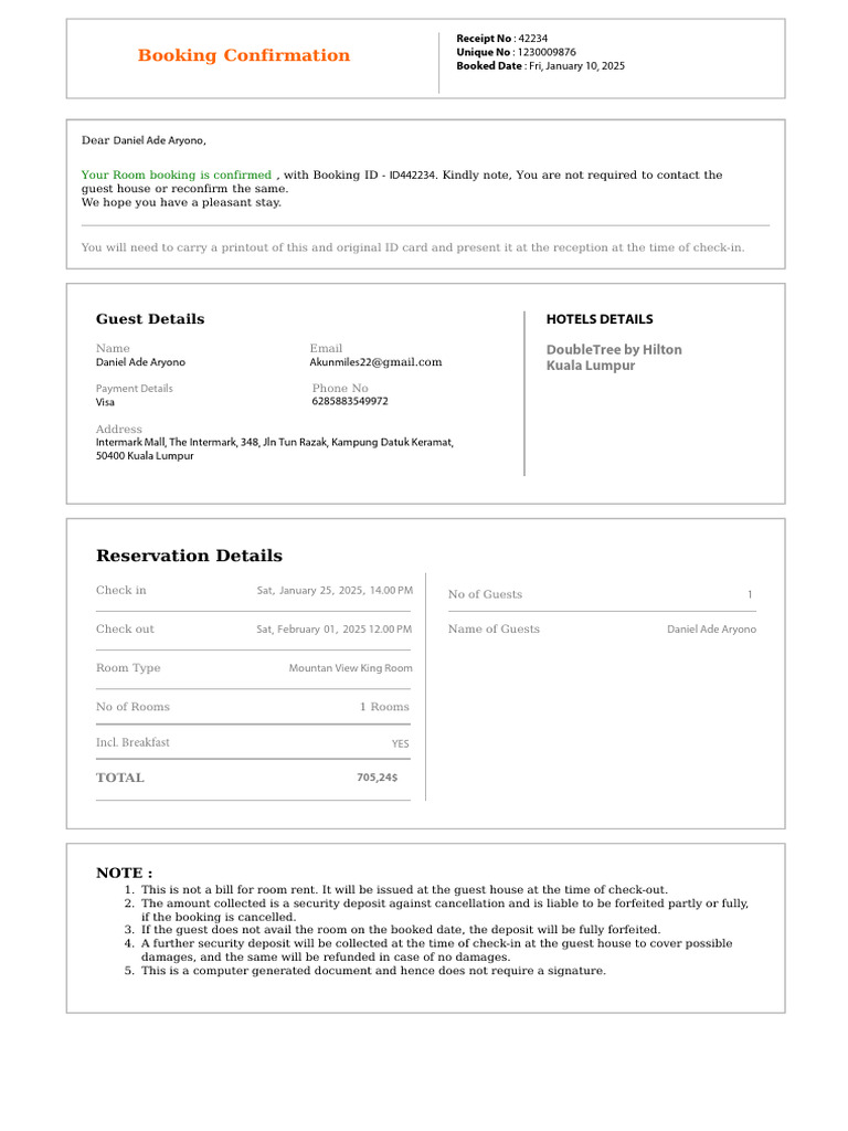 Booking Confirmation | PDF