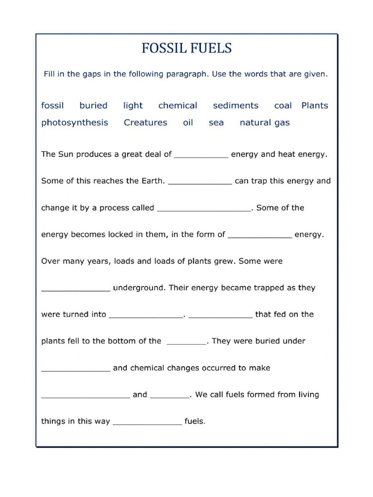 Fossil Fuels Worksheet | PDF