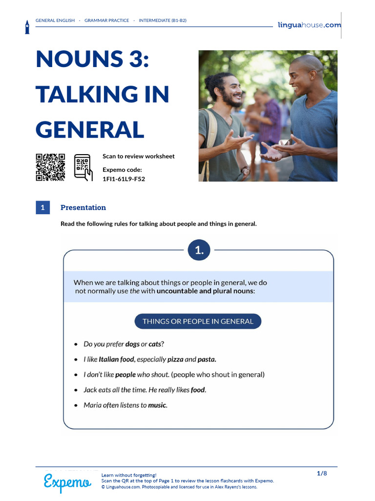 Nouns 3 Talking in General British English Student B1 B2 | PDF | Linguistics | Languages
