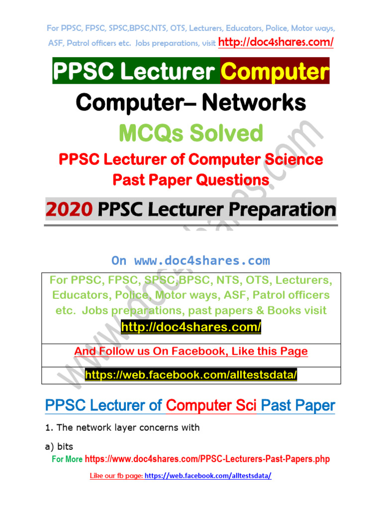 PPSC Lecturer of Computer Science Past Paper (Networks) Mcqs Questions Solved | PDF | Scheduling ...