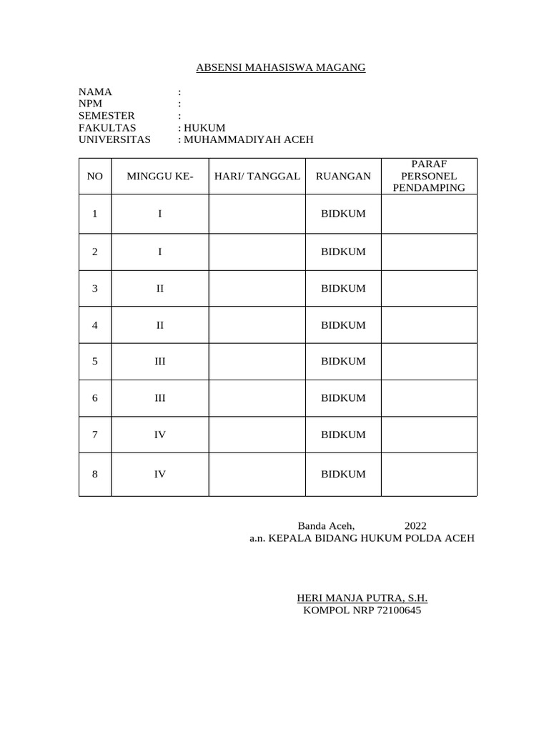 ABSENSI MAHASISWA MAGANG | PDF