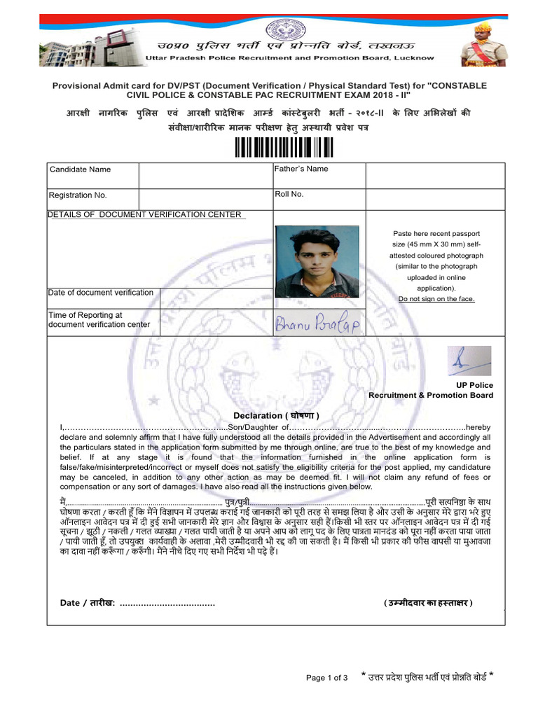 Bhanu Upp Admit Card | PDF
