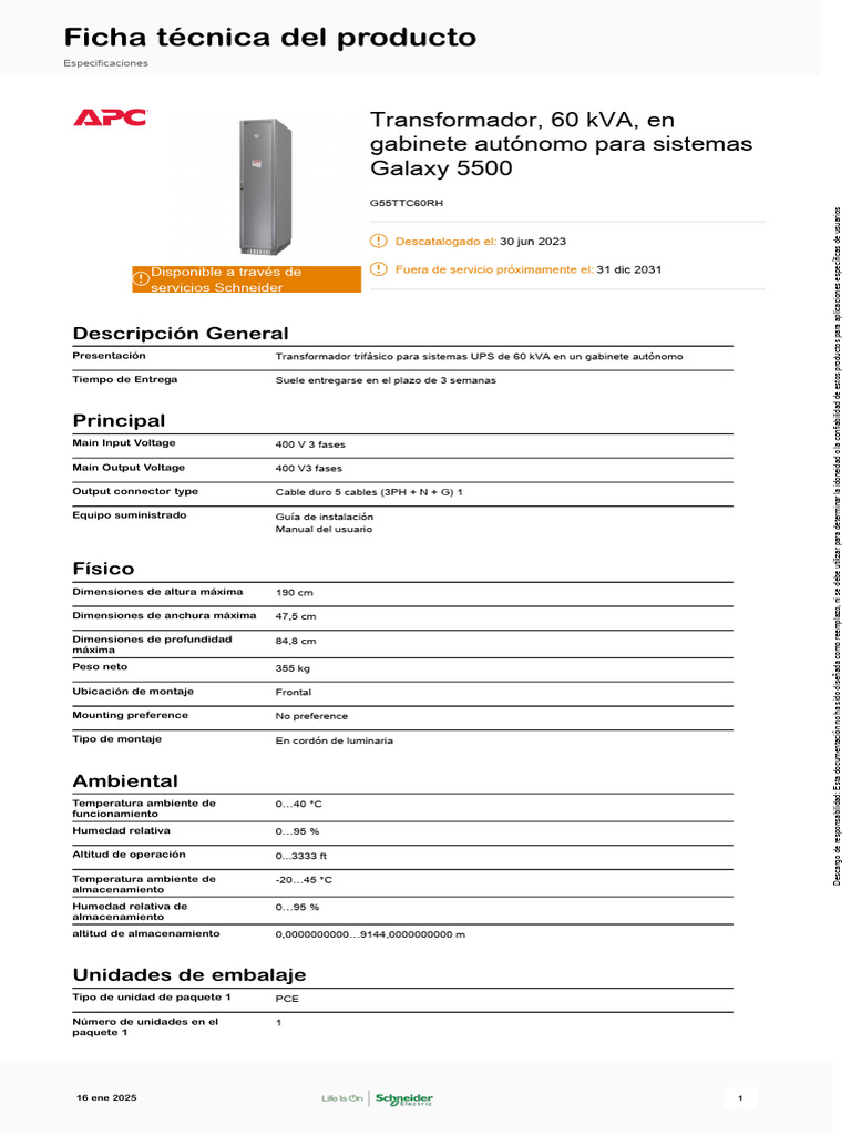 Schneider Electric - Galaxy-5500 - G55TTC60RH | PDF